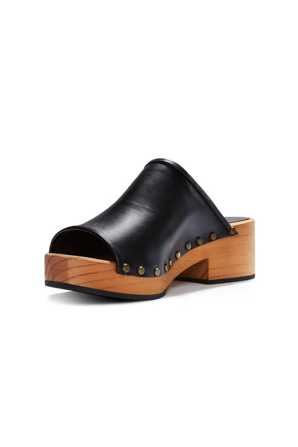 open toe slide clogs in black | lisa b.
