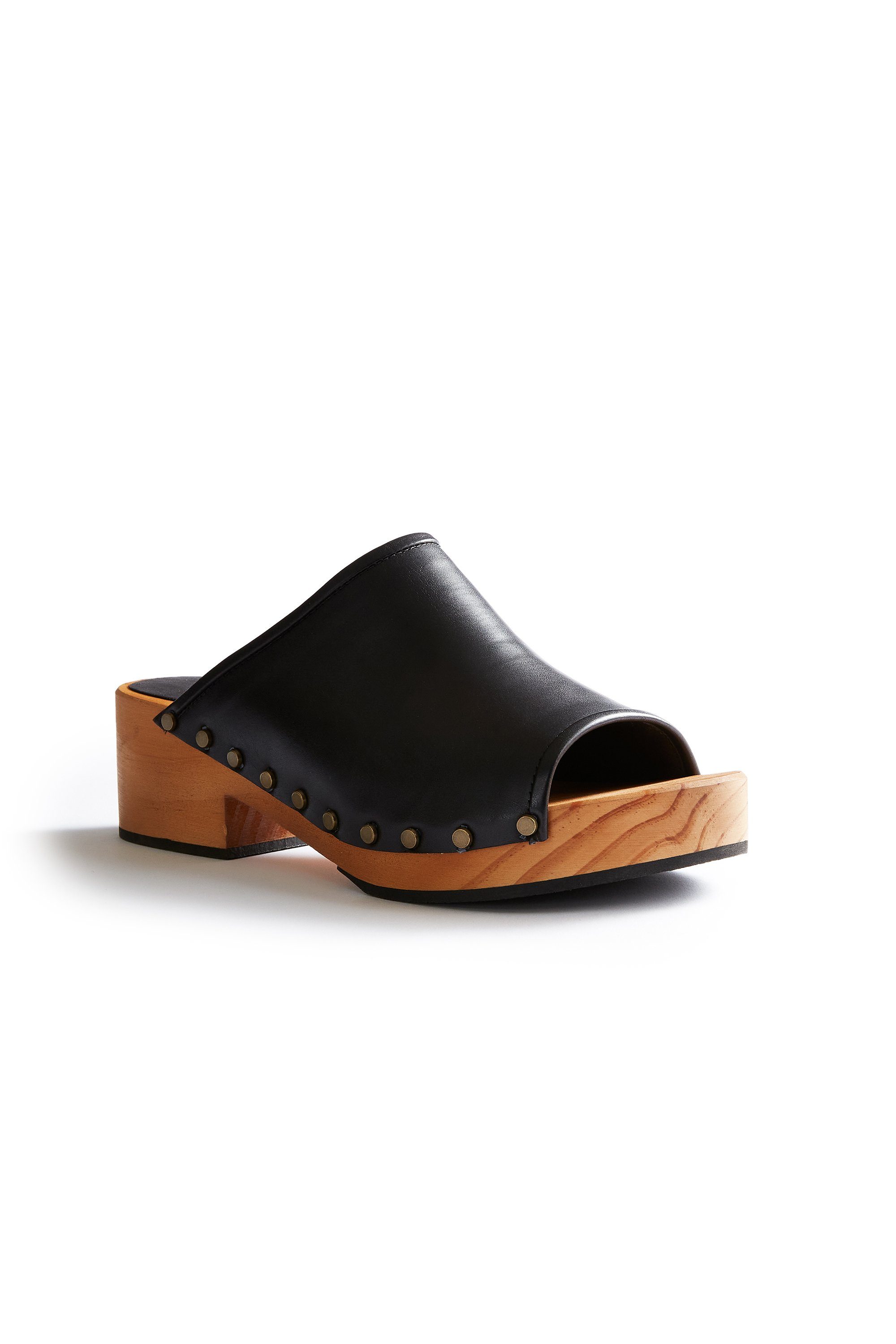 open toe slide clogs in black | lisa b.