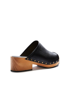 open toe slide clogs in black | lisa b.