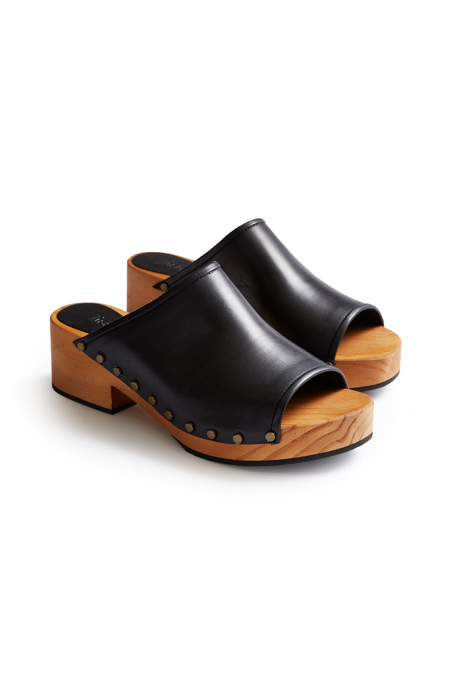open toe slide clogs in black | lisa b.
