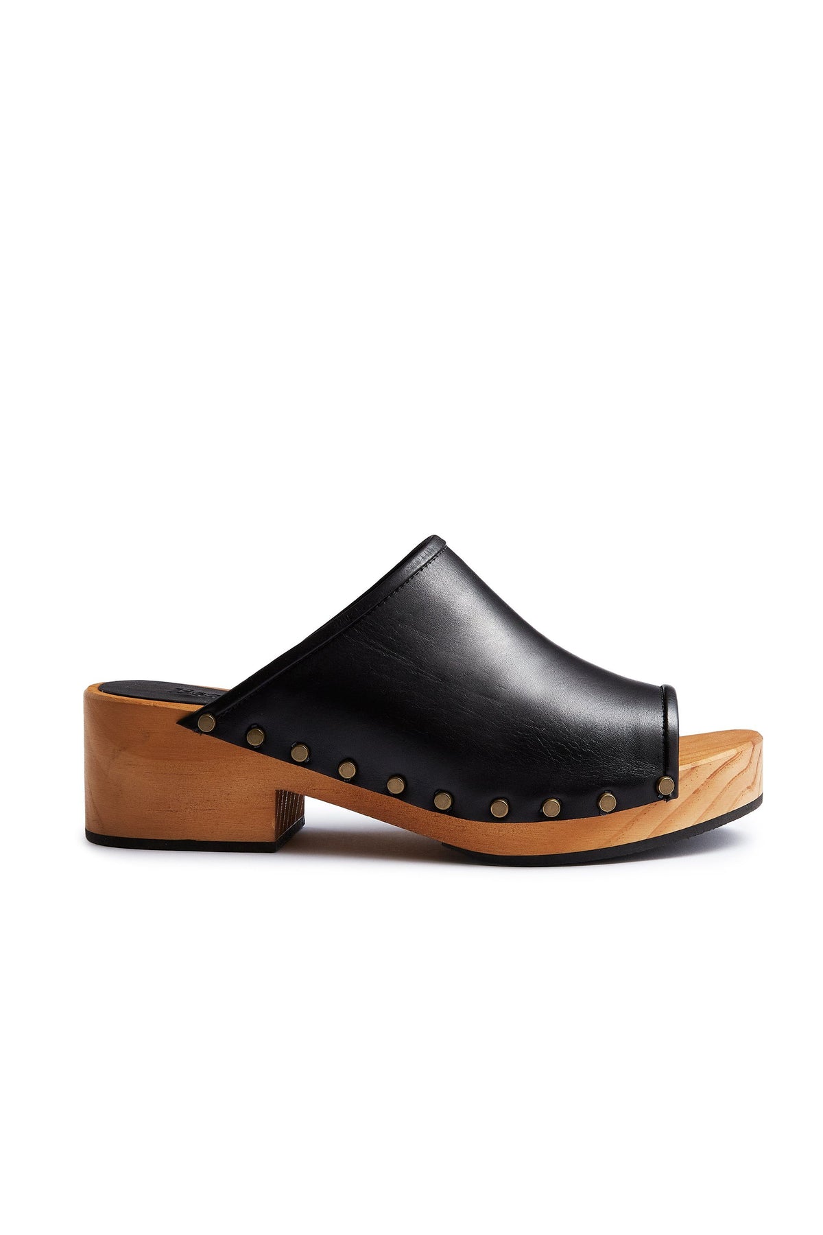 open toe slide clogs in black | lisa b.