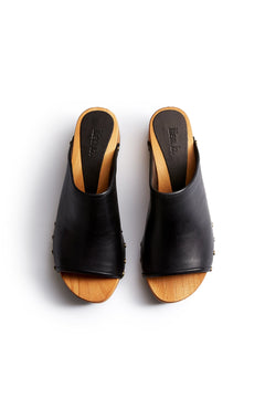 open toe slide clogs in black | lisa b.