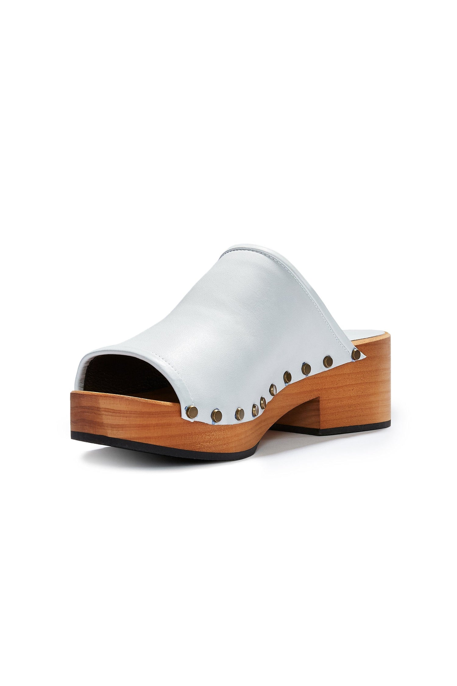 open toe slide clogs in chalk | lisa b.