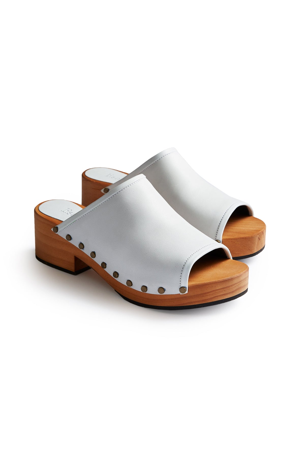 open toe slide clogs in chalk | lisa b.