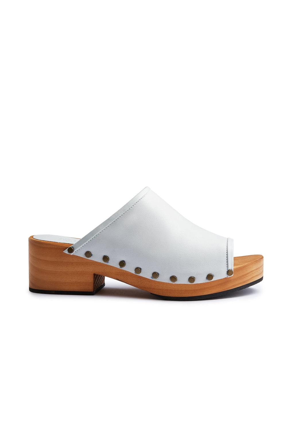 open toe slide clogs in chalk | lisa b.
