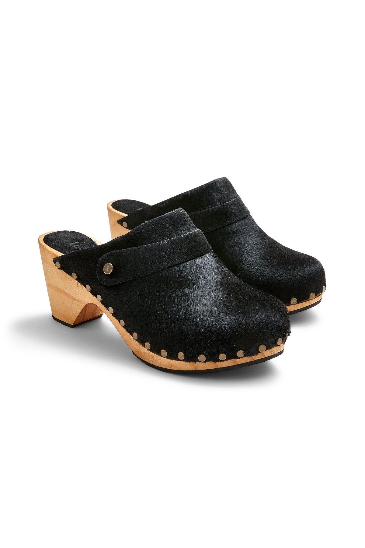 classic high heel clog in black cow hair | lisa b.