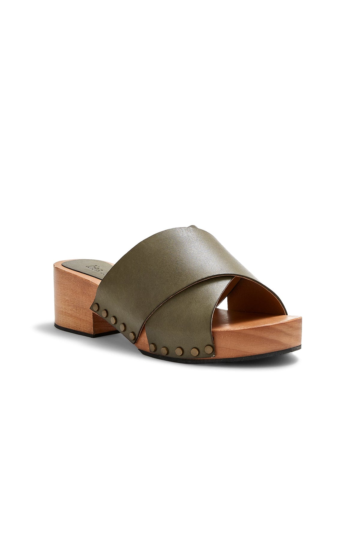 criss-cross slide clogs in olive | lisa b.