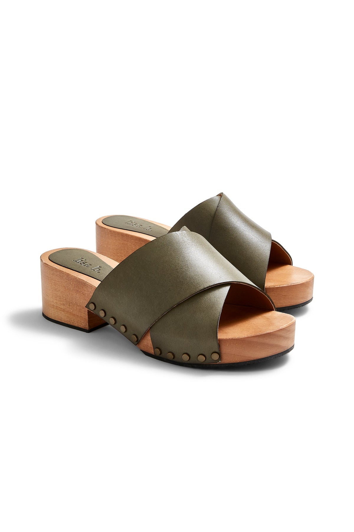criss-cross slide clogs in olive | lisa b.